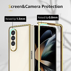 MATEPROX Compatible with Samsung Galaxy Z Fold 4 Case, Slim Thin Lightweight Protective Phone Case with Electroplated Frame Transparent Back for Samsung Galaxy Z Fold 4 5G(Gold)