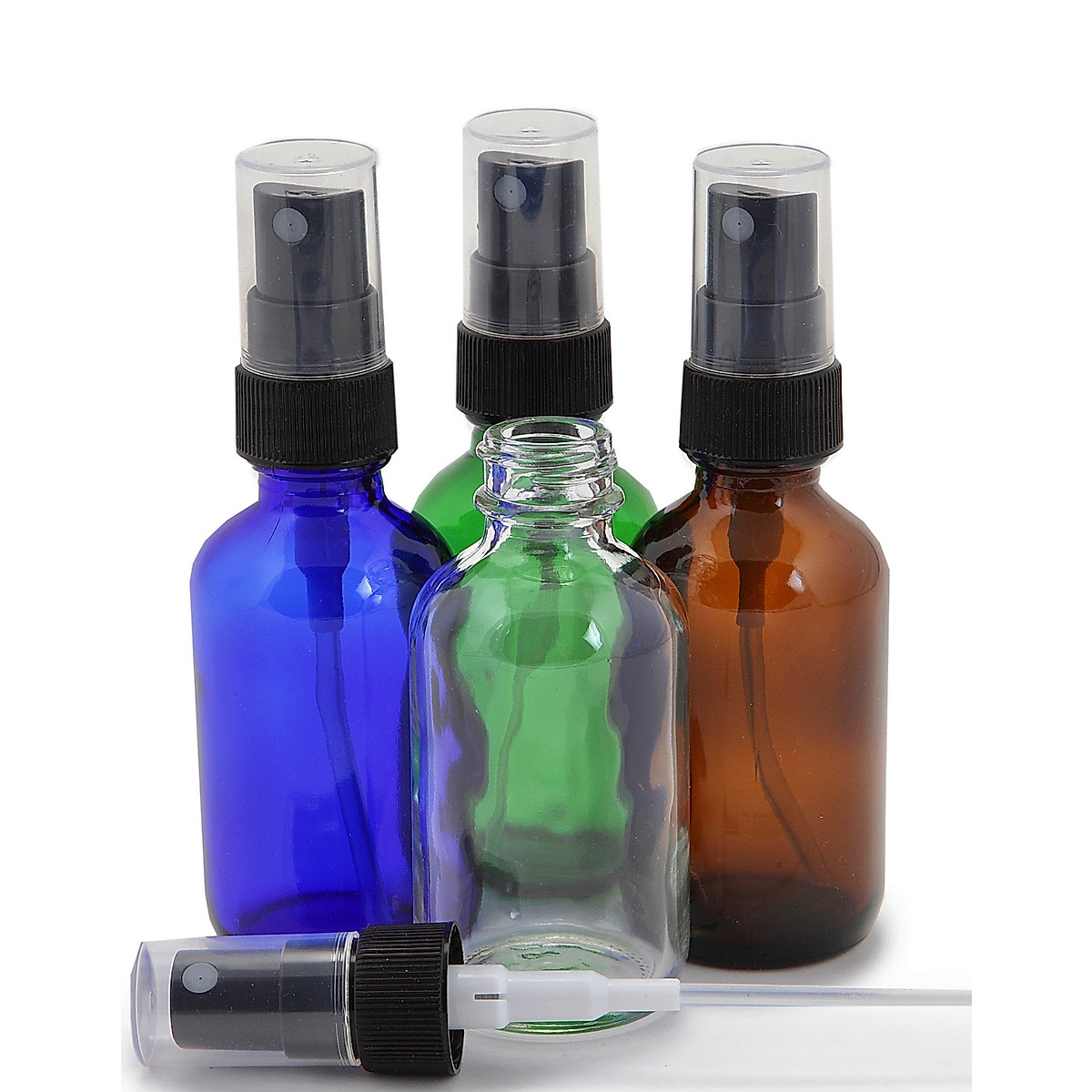 Vivaplex, 12, Assorted Colors, 1 oz Glass Bottles, with Black Fine Mist Sprayers