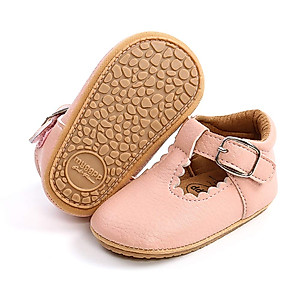 Baby Girls Mary Jane Flats Rubber Sole Infant Toddler Walking Shoes Moccasinss Princess Crib Wedding Dress Shoes, Pink 6-12 Months