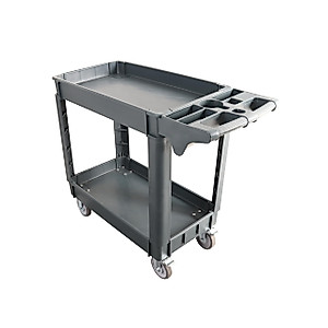 HIGOOD Utility Service Cart, 2-Shelf 500LBS Heavy Duty Plastic Rolling Utility Cart with 360° Swivel Wheels, Lipped Shelves, Ergonomic Storage Handle for Warehouse/Garage