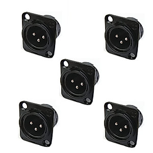 GDQLCNXB XLR Male Jack 3 Pin Panel Mount Jacks, XLR-M Audio Speaker Microphone Connector Black Metal Case 10Pcs