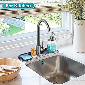 Kitchen Faucet Sink Splash Guard Silicone Faucet Sink Water Catcher Mat Draining Pad Splash Countertop Rubber Drying Mat for Kitchen Bathroom Countertop Protect Sink Splash Guard(Black A)