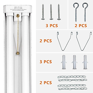 OOOLED 4FT Linkable LED Shop Light for garages,42W 4800LM 5000K Daylight White,LED Ceiling Light, with Pull Chain (ON/Off),Linear Worklight Fixture with Plug,5-Year-Warranty,5000k 4PK