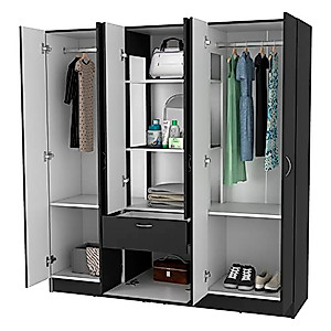 FM FURNITURE Guajira Six Door Armoire, Three Cabinets, Hidden Drawer Shoes,Black/White for Bedroom