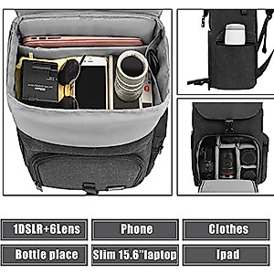 CADeN Camera Backpack Canvas Camera Bag for DSLR/SLR Mirrorless Camera with 15.6 inches Laptop Compartment, Camera Case Compatible for Sony Canon Nikon Cameras and Lens Tripod Waterproof Black