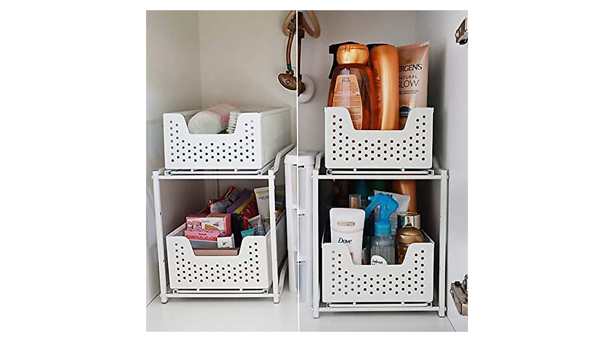 Stackable 2-Tier Metal Organizer with LED Lights