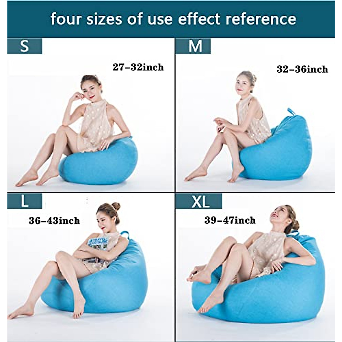 Stuffed Animal Storage Bean Bag Cover (No Filler) Extra Soft Beanbag Seat Chair Covers-Cotton Linen Memory Foam Beanbag Replacement Cover for Adults Children without Filling