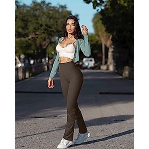 OQQ Women's 2 Piece Yoga Pants Ribbed Seamless Workout High Waist Athletic Straight Leg Leggings Black Darkbrown