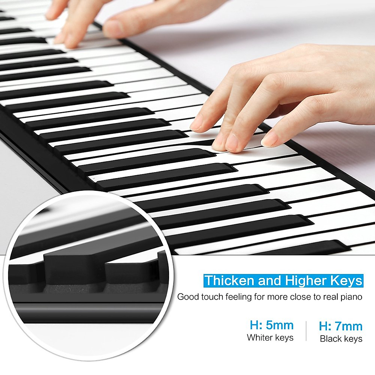 Lujex 61 Keys Double Speaker Roll Up Piano Upgraded Portable Rechargeable Electronic Hand Roll Piano With Environmental Silicone Piano Keyboard for Beginners (Black)