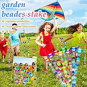 Beaded Garden Decor Includes 8 Pcs Beaded Stakes with Stopper Top Round Glass Bead Antique Silver Bail Bead with Pendant Silver Bead for Outdoor Decoration (Diamond Style)