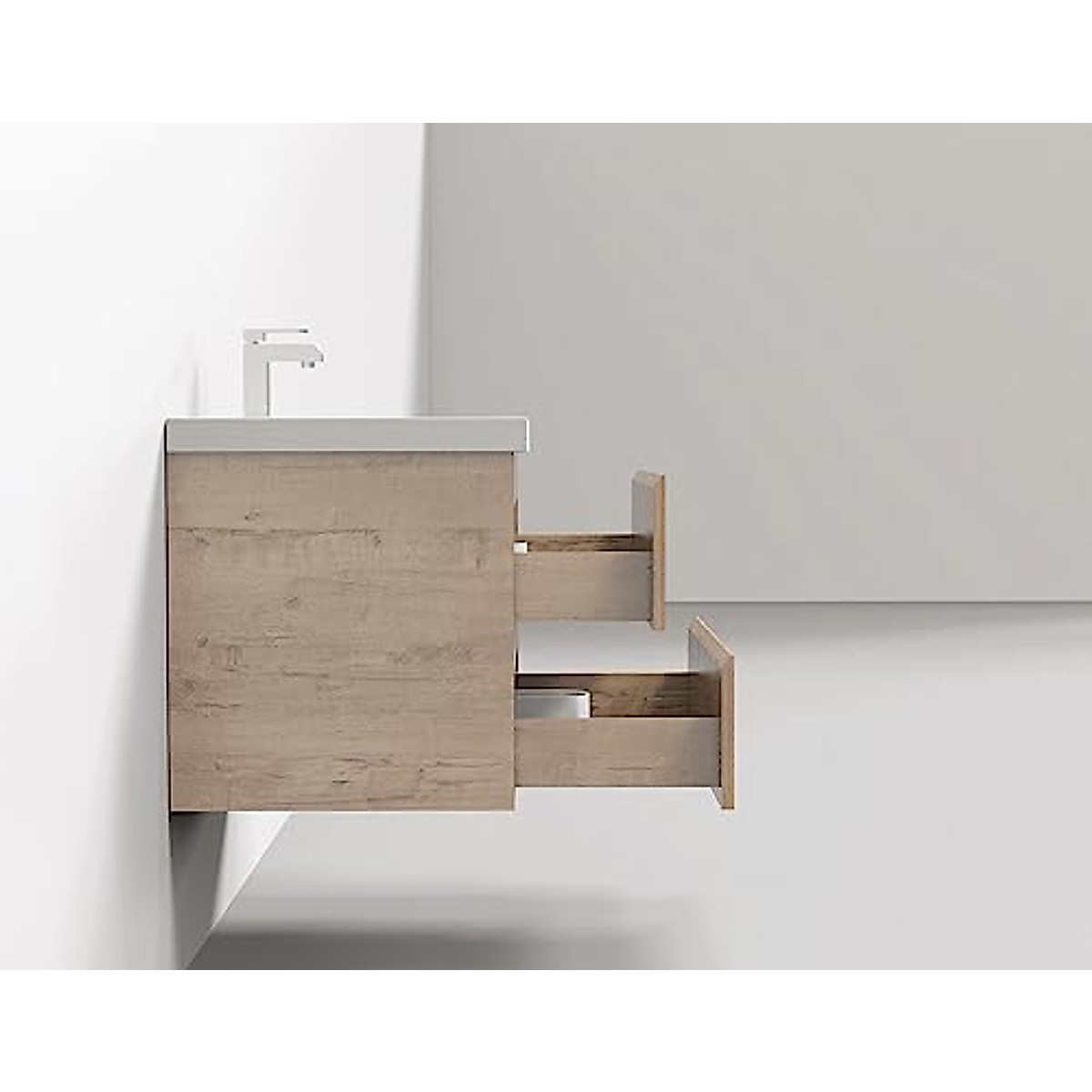 Villa White Bathroom Floating Vanity with Quartz Countertop and Sink (48" W)