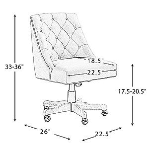 Jovita Fabric Tufted Upholstered Home Office Desk Chair with Vintage Wood Base, Linen