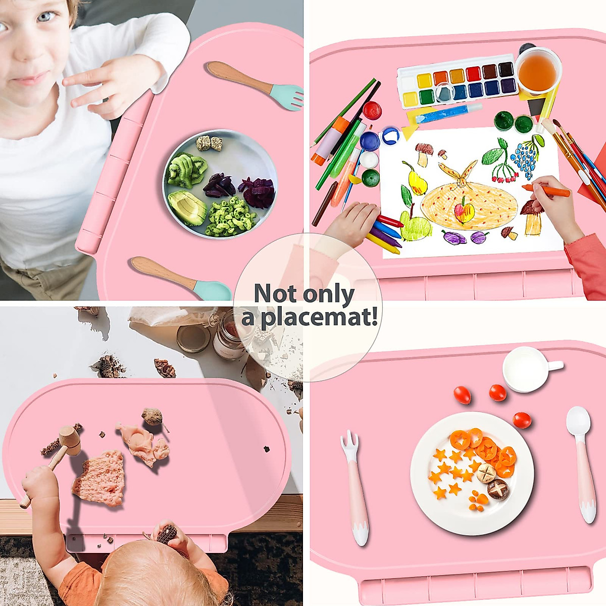 Silicone Baby Placemat, Food Catching Toddler Placemats for Kids Baby,Baby Pink