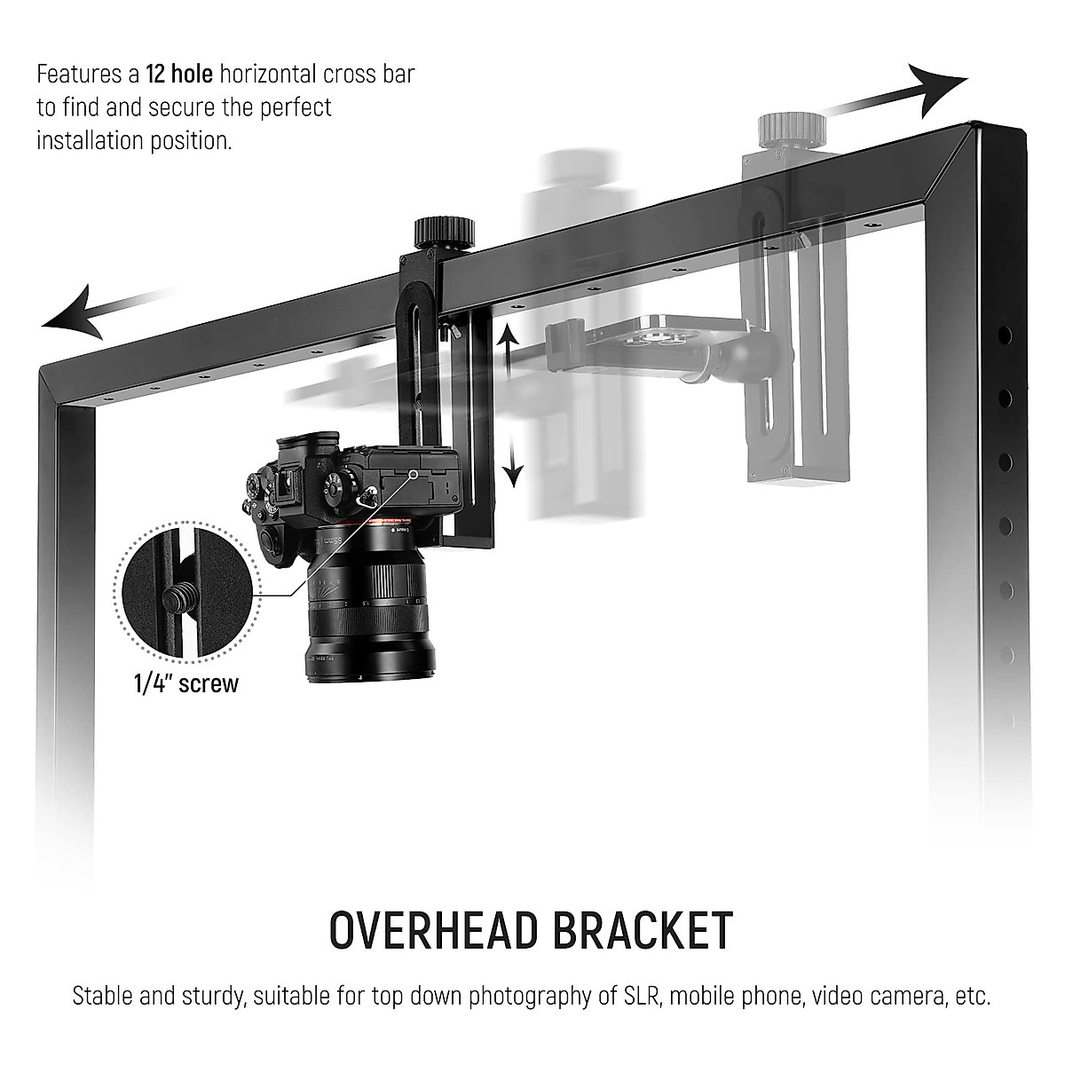 NEEWER Overhead Camera Mount Rig for Top Down Shots, Heavy Duty Steel Tabletop Mount Stand Multi Device Platform for Flat Lay Photography Lighting Cooking Drawing Crafts, For Desks≥3.3'/1m Long, ST100
