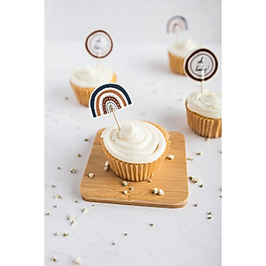 Ashleigh's Boho Rainbow Baby Shower Cupcake Topper Set: 24 Bohemian Rainbow Cupcake Picks & 50 Cupcake Liners, Gender Neutral Boy or Girl Autumn Collection