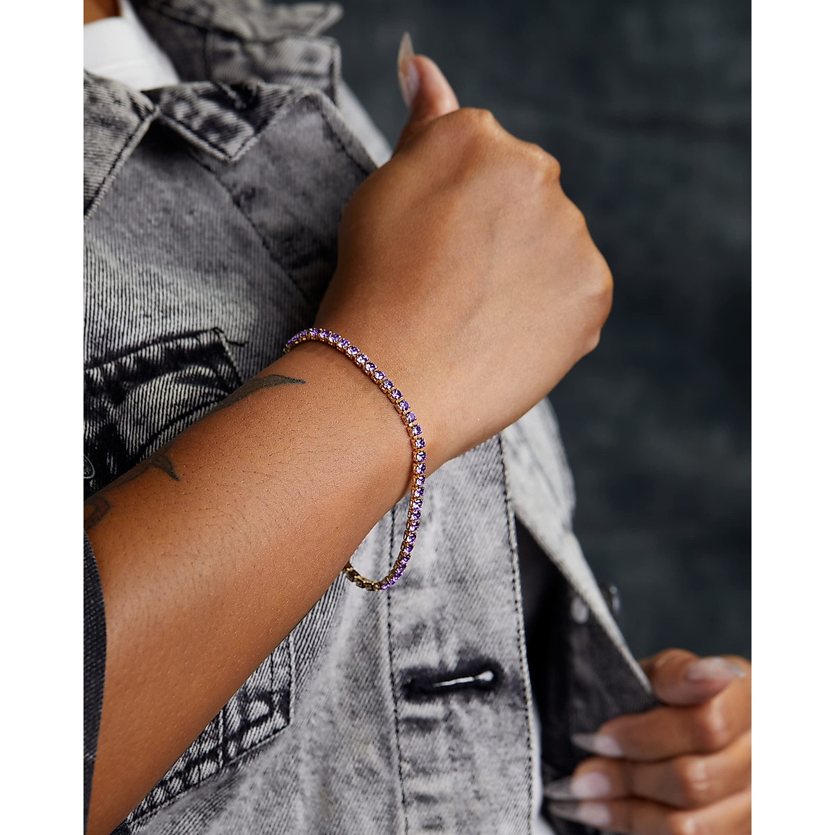 Milla Cubic Zirconia Tennis Bracelets for Women - 14K Gold Plated Bracelets for Women - Purple Bracelets, Green Bracelets, Red Bracelets for Women & More (Purple - 7 inches)