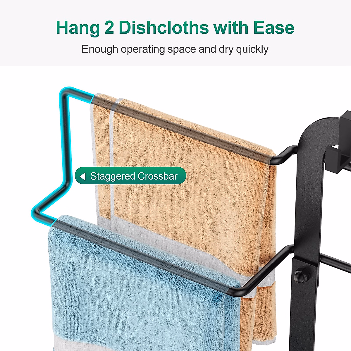 GSlife Sink Caddy Kitchen Sink Organizer - Large Sponge Holder for Kitchen Countertop with Hooks for Dish Brush Gloves, Dish Cloth Hanger, Rustproof Kitchen Caddy with Drip Tray, Black