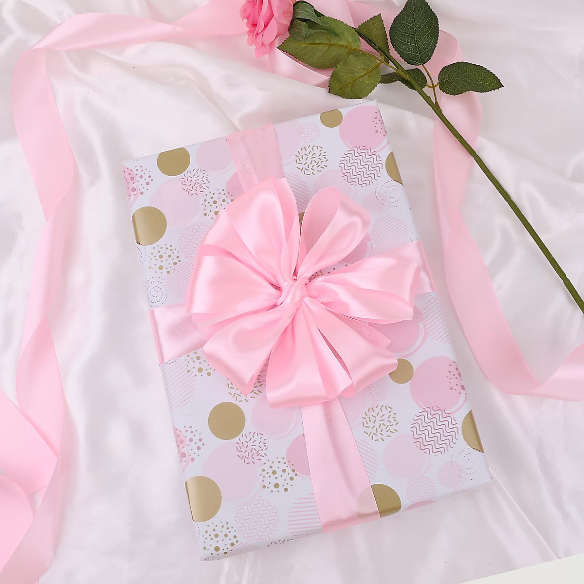 NESCCI 100 Yards Ribbon,1-1/2 Inch Pink Satin Ribbon,Single Face Satin Ribbons,Perfect for Gift Wrapping,Wedding Decoration,Handmade Bows, Wrapping Bouquet and More