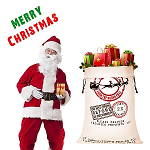HBlife Personalized Santa Sack, Christmas Gift Bag Santa Bag Cotton with Drawstring Size 19.7 x27.6 Inch (Red)