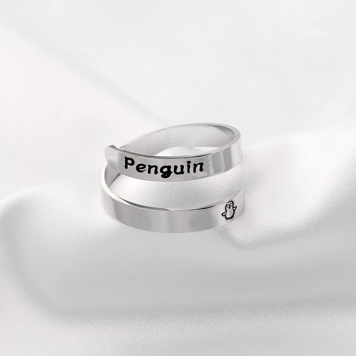 WSNANG Penguin Rings for Women Adjustable Rings Stainless Steel Penguin Wrap Ring Jewelry Penguin Animal Lover Gifts (silver)