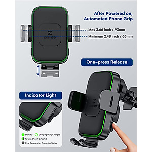 Wireless Car Charger, ZEEHOO DUOXX Dual Coils 15W Fast Charging Auto-Clamping Car Mount, Dashboard, Vent Charging Phone Holder Smart Sensor Cradle for iPhone 15 14 13 12, S23 Ultra, Z Flip4 3, etc