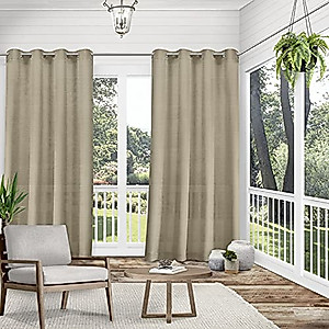 Exclusive Home Miami Semi-Sheer Textured Indoor/Outdoor Grommet Top Curtain Panel Pair, 54"x96", Taupe