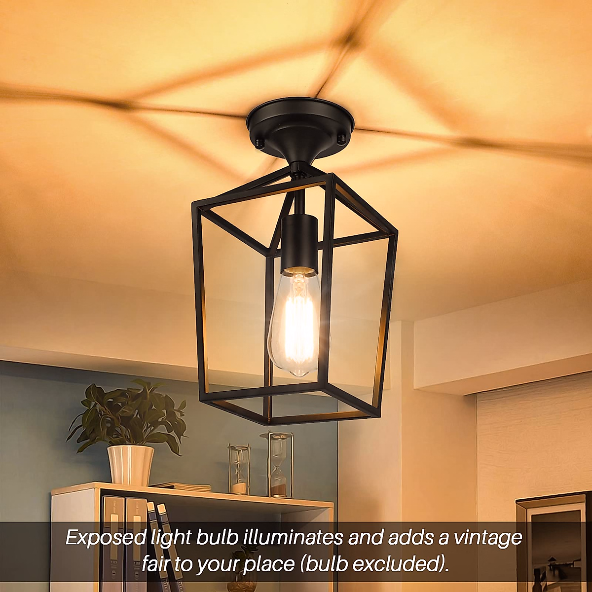 BesLowe 2-Pack Farmhouse Semi Flush Mount Ceiling Light Fixtures for Hallway, Industrial Close to Ceiling Lighting for Entryway Kitchen Foyer Laundry, Black