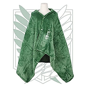 MchoiJudd Wearable Blanket Anime Aot Cosplay Throw Blanket Flannel Fleece Green Cloak Halloween Shawl Wrap Nap Quilt M