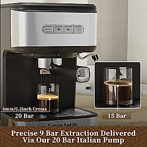Espresso Machine 20 Bar Pump Pressure, Cappuccino Coffee Maker with Milk Foaming Steam Wand for Latte, Mocha, Cappuccino, with 2 in 1 Powder and Capsule Portafilter, Removable 1.5L Water Tank