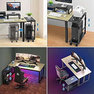 AQQEF Computer Tower Stand Stepless Height Adjustable Computer Tower Cart and PC Stand with Socket and USB Charging Port, Under Desk CPU Stand - 2 Tier