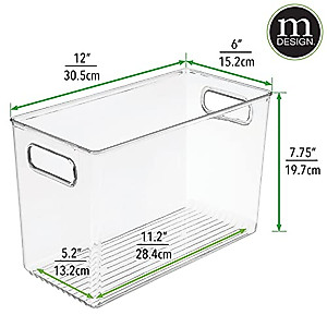 mDesign Plastic Slim Organizing Bin for Kitchen Pantry Cabinet, Fridge or Freezer, Food Organization Storage Bin with Handles, Pantry or Kitchen Storage Organizer Bins, Ligne Collection, 4 Pack, Clear
