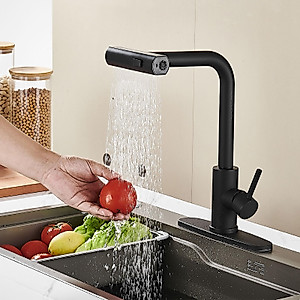 AVSIILE Kitchen Faucet with Pull Down Sprayer, Black Waterfall Touch Single Hole Stainless Steel Kitchen Sink Faucets, Commercial Modern Single Handle Faucets for Kitchen Sinks with Pull-Down Sprayer