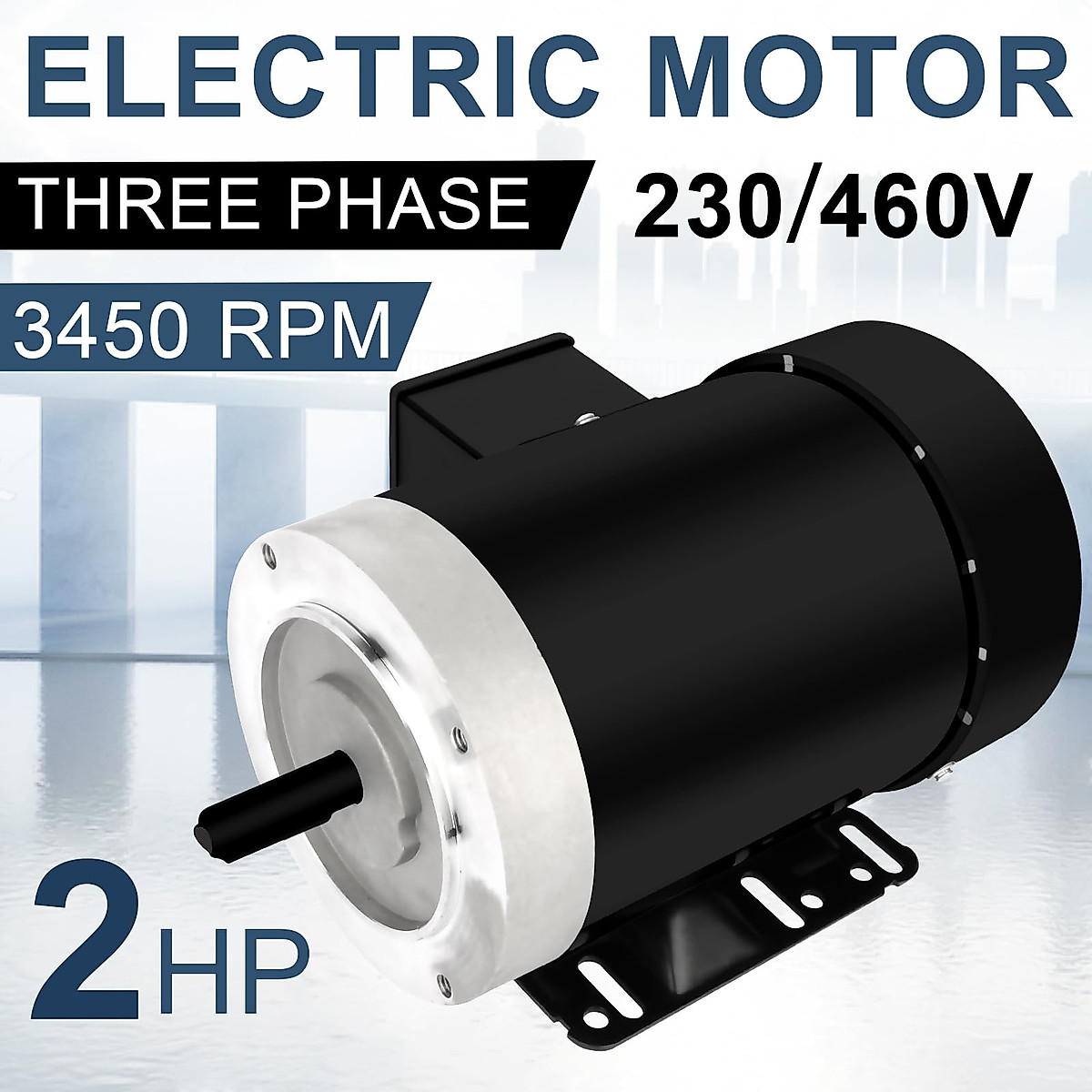 2HP Electric Motor 3450 RPM General Purpose Three Phase Motor 230V/460V 56C Frame 5/8" Shaft Diameter CW/CCW Rolled Steel Shell 60 HZ TEFC
