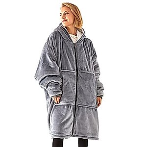Sviwdsk, Weighted Blanket Sweatshirt for Women and Men,Traveling and Outdoor Activities Zip Up Blanket Hoodie,Thick Flannel Fuzzy Blanket with Sleeves and Giant Pocket,39x36,Gray, Adult