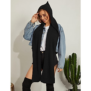 Women Winter Knitted Hooded Long Scarf Warm Shawl Head Scarves Black One Size