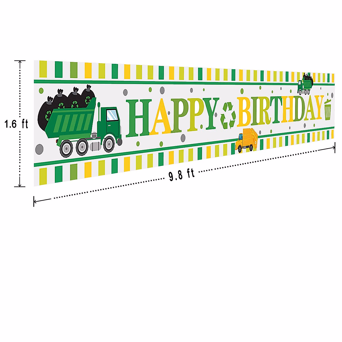 Large Garbage Truck Birthday Banner Trash Trucks Birthday Sign Banner Waste Management Recycling Bin Party Supplies Decoration, Outdoor Indoor (9.8 x 1.6 feet)