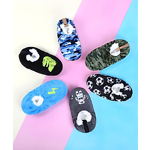 VAGUKU Boys House Slippers With Non Skid Bottoms, Cute Animal Slipper Socks With Grippers For Big Kids, Cozy Soft Sole Warm Fuzzy House Shoes(Astronaut,5-6)