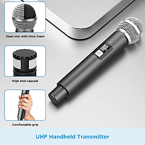 Wireless Microphone Singing Karaoke,Plug&Play Dual Cordless Dynamic Handheld Wireless Mic with Rechargeable Receiver for 1/4'',1/8'' Output, Microphone for Adult, Kids,Wedding,Party,Church,UHF 98FT