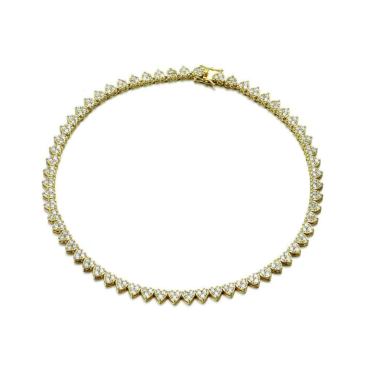 NYC Sterling Women's Cubic Zirconia Heart Tennis Necklace, 17" (Gold Plated)