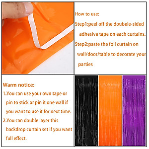 3 Pack Halloween Black Orange Tinsel Foil Fringe Curtain 8x9.84 Ft Backdrop Curtain Black and Orange Streamers for Home Outdoor Halloween Party Photo Booth Props Decorations
