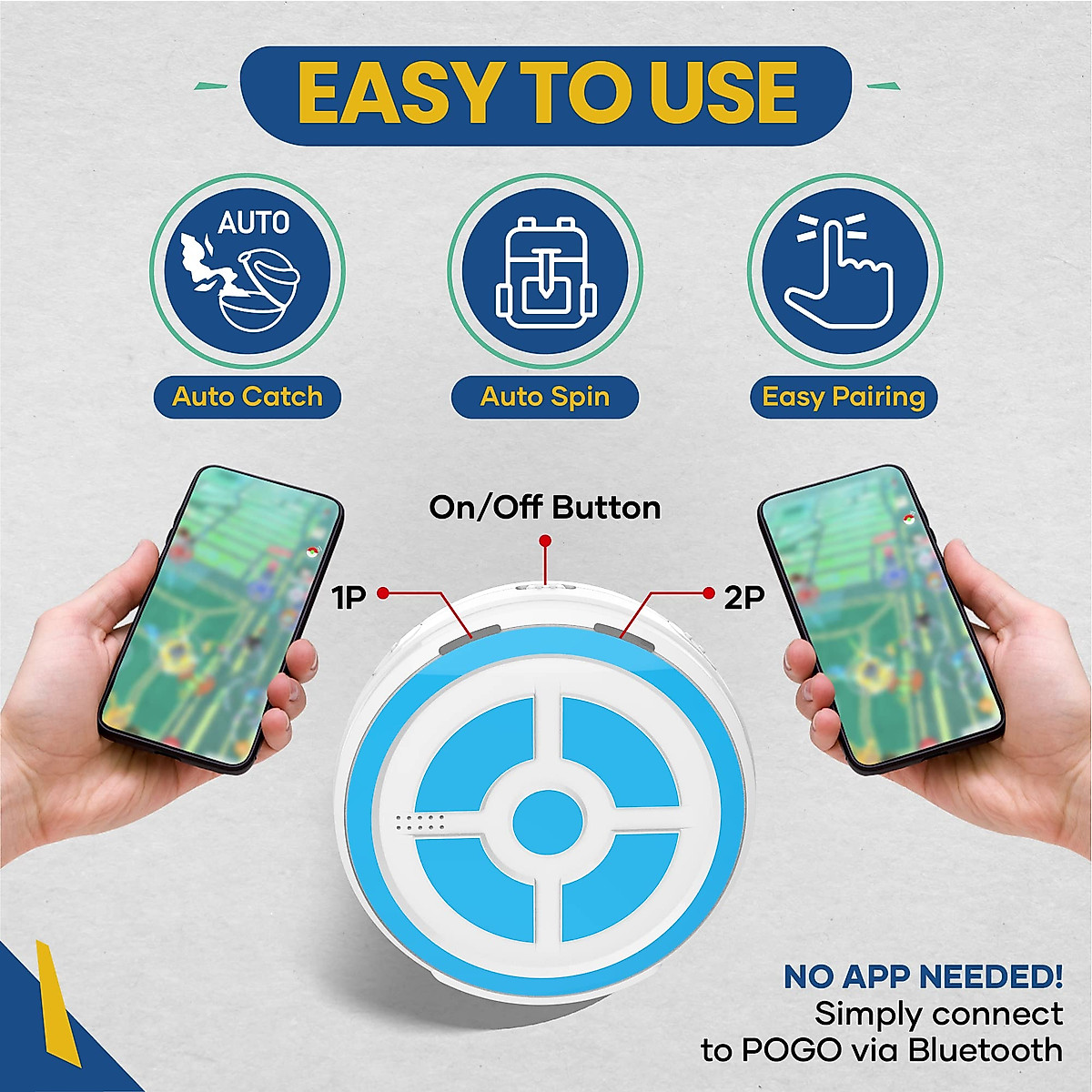 megacom DuoMon 1P/2P Auto Catcher compatible for Pokemon Go Plus - Compact Go Accessory with Auto Catch, Voice Notifications - Faster Wireless Bluetooth for Pocket Go Game (Blue)