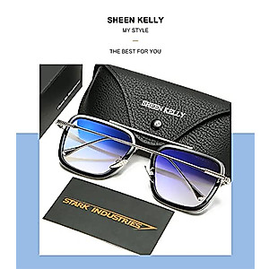 SHEEN KELLY Trendy Square Pilot Sunglasses Men Women Vintage Rectangular Metal Frame Shades Eye Glasses