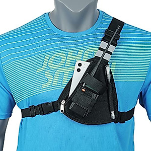 Universal Radio chest harness Tactical Vest Nylon military Vest chest rig Pack Pouch Holster Tactical Harness Walkie Talkie Waist Pack for UV-5R UV-9R UV-82 BF-888S (Black)