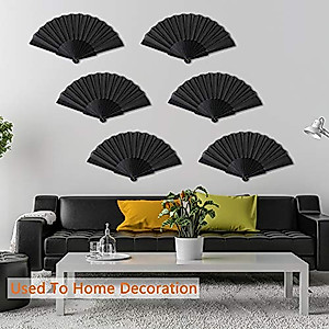 4 Pieces Handheld Folding Fan Chinese Fan Oriental Cloth Fabric Fan for Dancing, Party, Wedding Gifts, DIY Decoration, Home Decorations (Black)