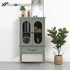 MAISON ARTS Accent Display Cabinet with 2 Glass Doors and Shelves Sideboards and Buffets with Storage for Living Room Bedroom Kitchen Farmhouse Cabinet Decorative Cabinet