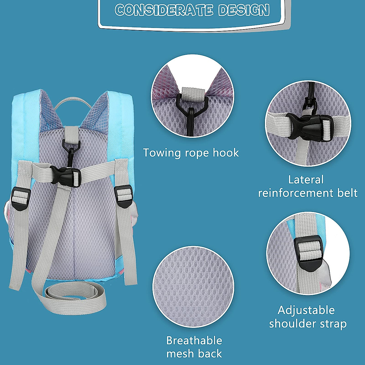 HWJIANFENG Little Kid Toddler Mini Backpack with Leash Harness Lunch Box Cute Angel Unicorn Preschool Daycare Nursery School Bag