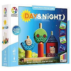 SmartGames Day & Night Wooden Cognitive Skill-Building Puzzle Game Featuring 48 Playful Challenges for Ages 2+