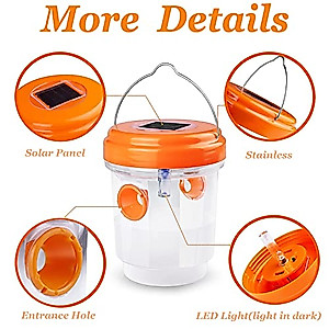 Wasp Traps Outdoor Hanging 2 Pack Fly Traps Bee Traps for Outside Light Attract Carpenter Bees Yellow Jackets Fruit Flies Mosquito Hornet Wood Bee Trap Solar Power Reusable Outdoor Indoor Waterproof