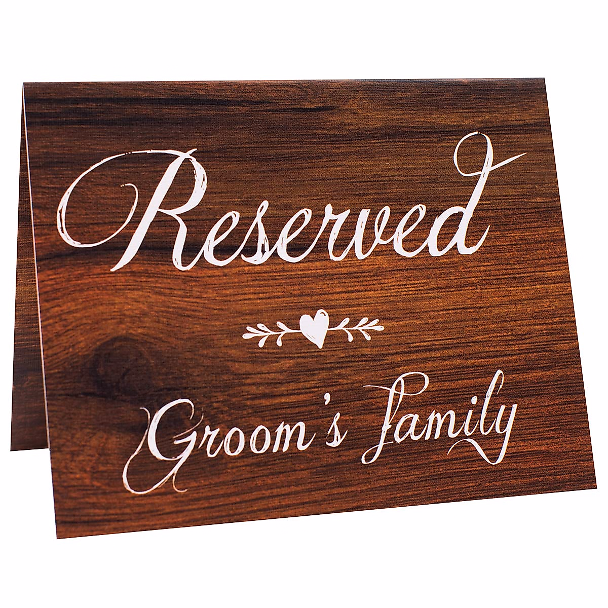 Reserved Wedding Table Signs | Set of 6 Rustic Wood Look Reserved Signs Including Reserved for Bride's Family Groom's Family and Wedding Party | Freestanding Double Sided