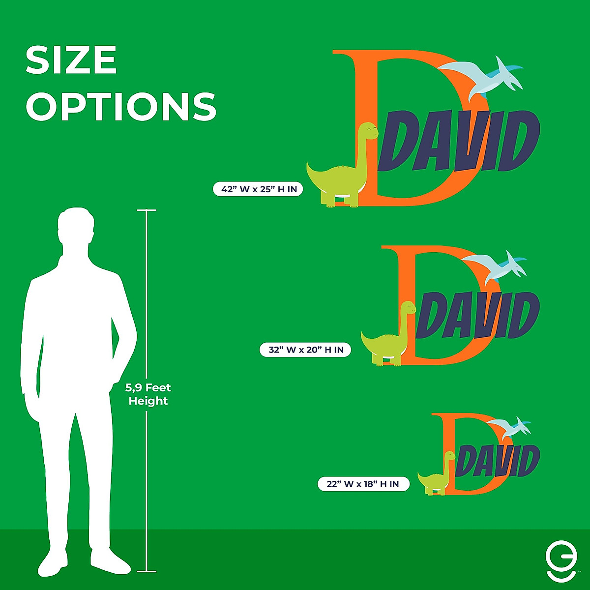 EGD Multiple Font Custom Name & Initial Dinosaur Wall Decals I Personalized Dinosaur Bedroom Decor for Boys or Girls I Birthday Party Supplies I Nursery Wall Decal I Multiple Element Options